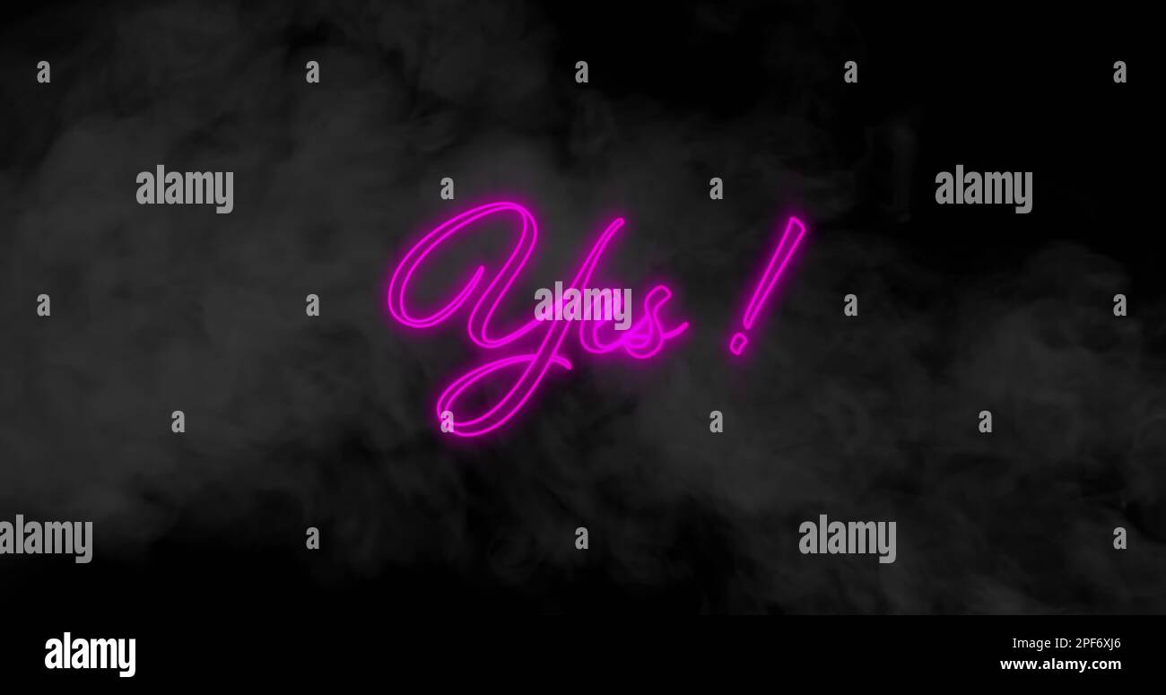Image of neon yes text over smoke clouds on black background Stock ...