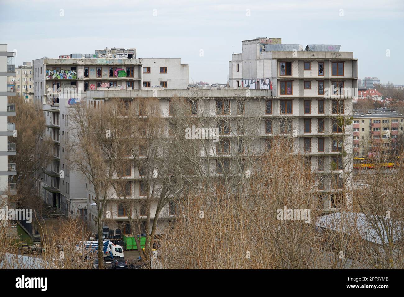 Warsaw, Poland, March 10th 2023 - Unfinished residential building ...