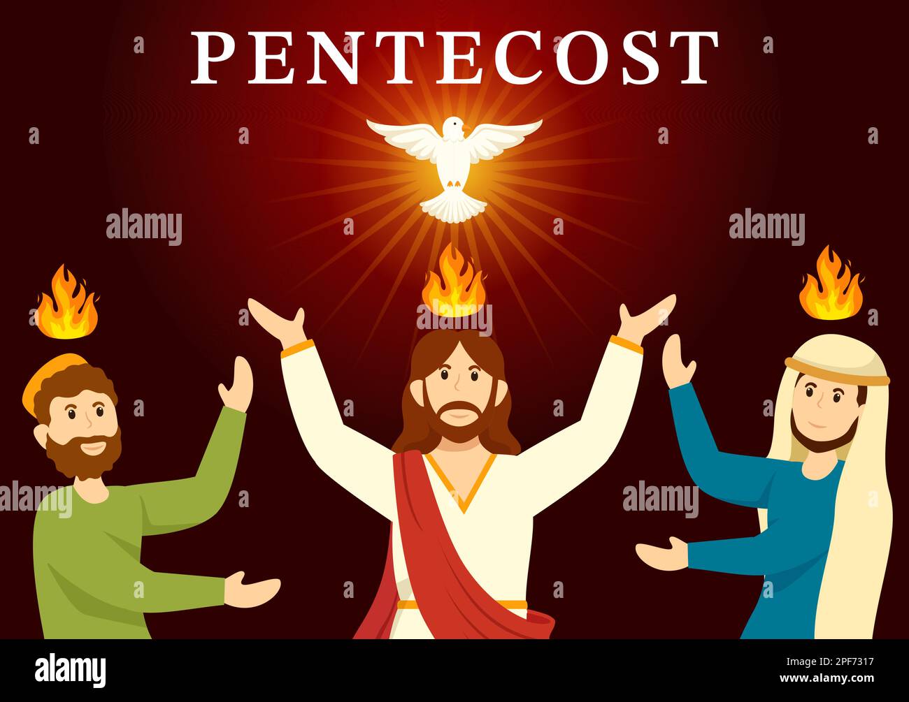 Pentecost Sunday Illustration with Flame and Holy Spirit Dove in ...