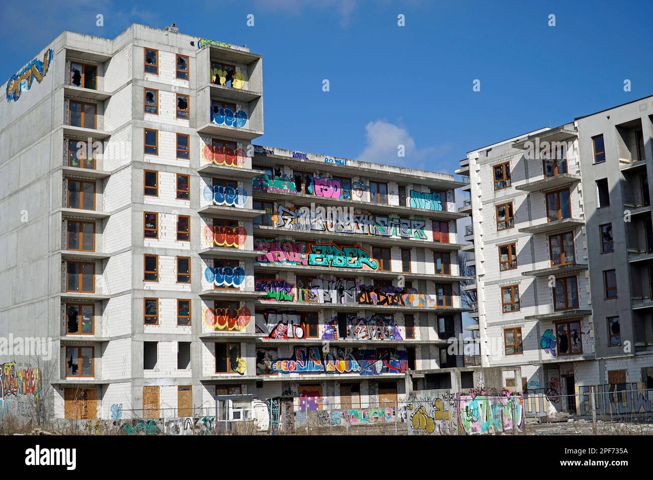 Warsaw, Poland, March 16th 2023 - Unfinished residential building ...