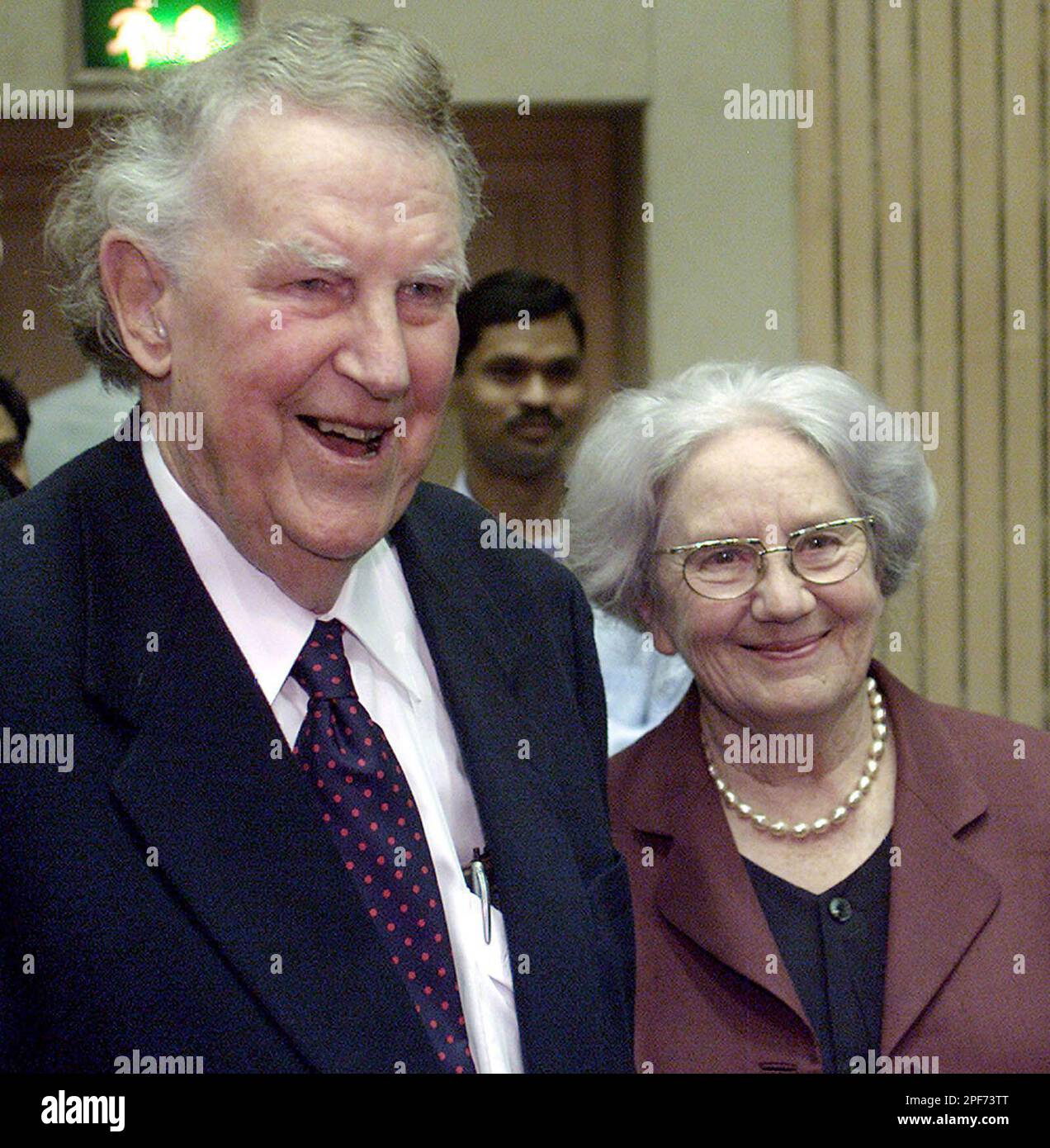 Sir Edmund Hillary and his wife June Hillary arrive at a ceremony in ...
