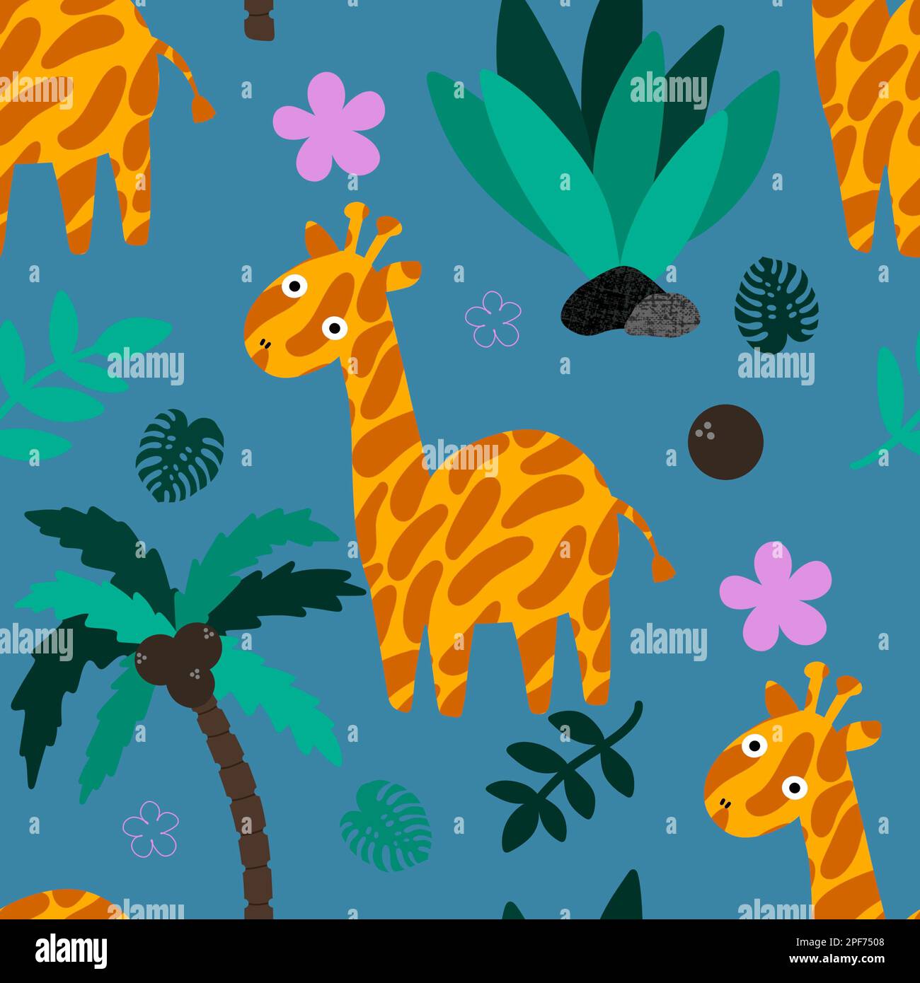 Cartoon summer animals seamless giraffes pattern for wrapping paper and ...