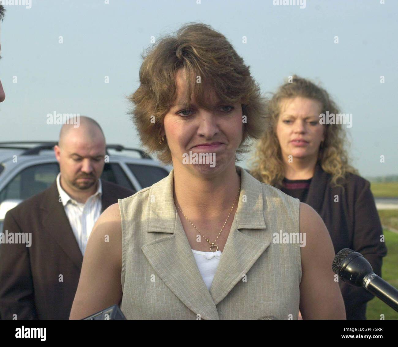 Donna Berube, the sister of Gerald Wood talks with the media across the ...
