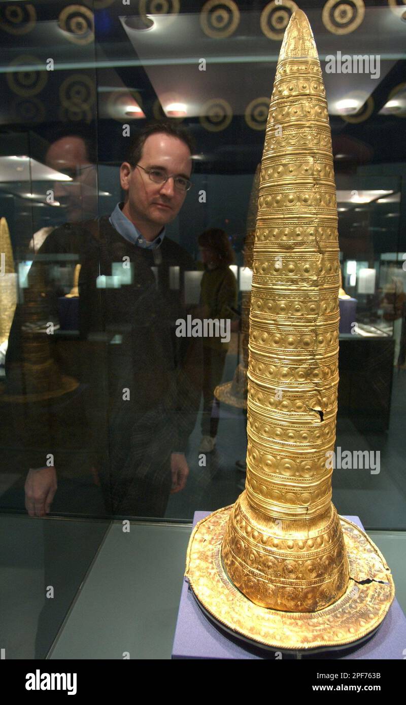 One of the 3,000-year old so-called "Goldkegel" , gold cones, is shown ...