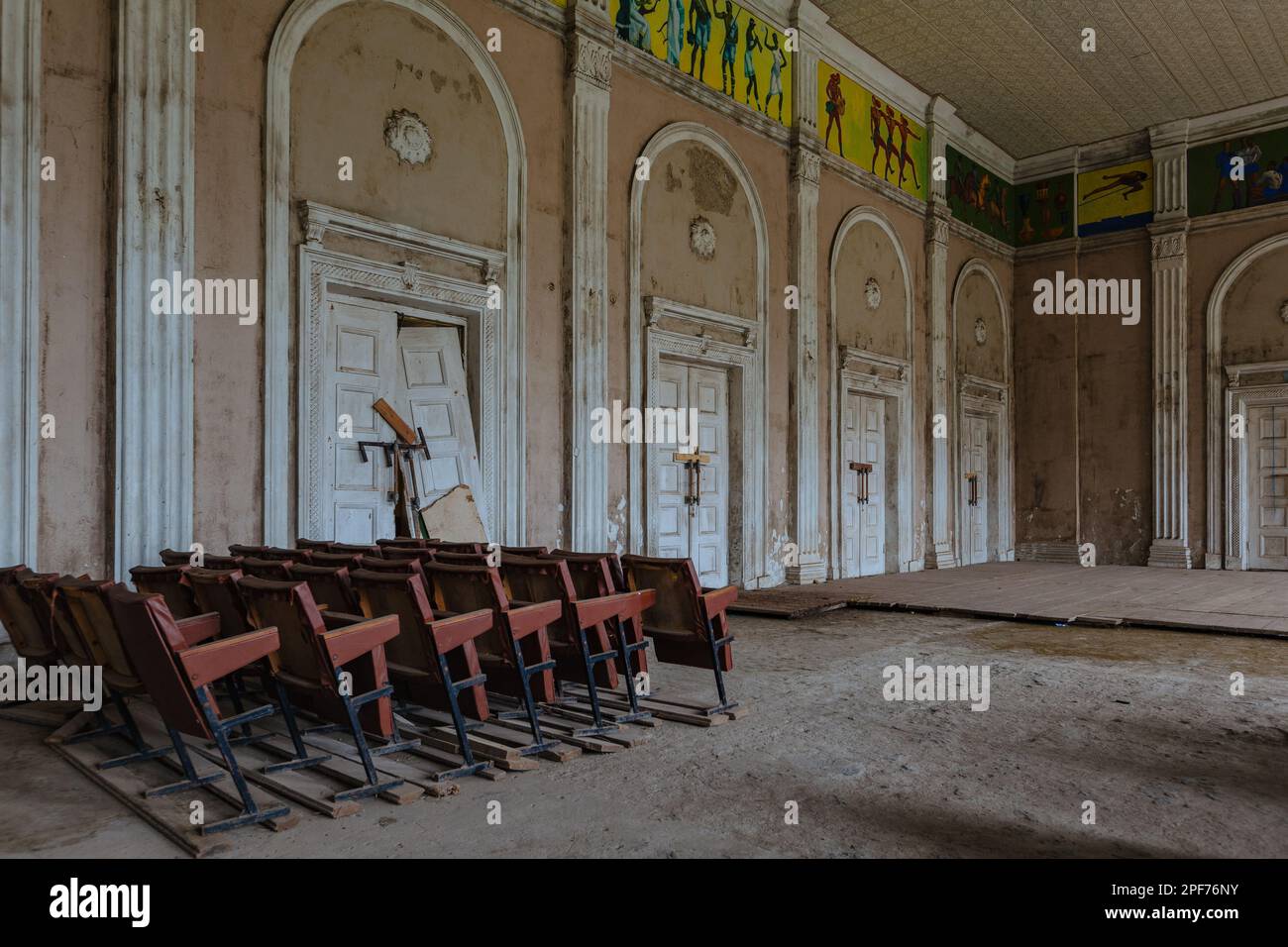 Old abandoned ruined stage theater or cinema hall Stock Photo - Alamy