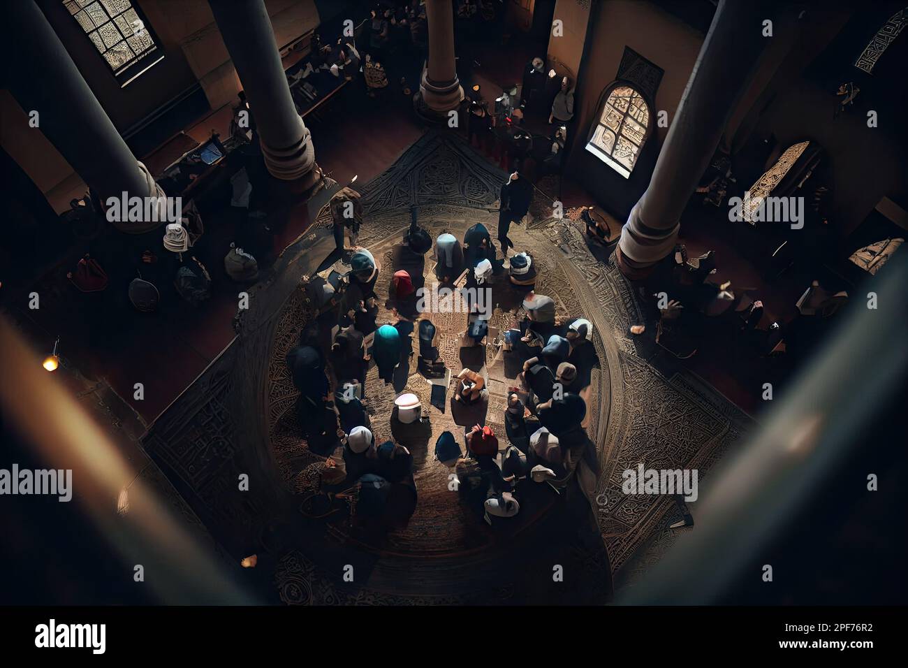 people sitting around a table in the middle of a room with lots of ...