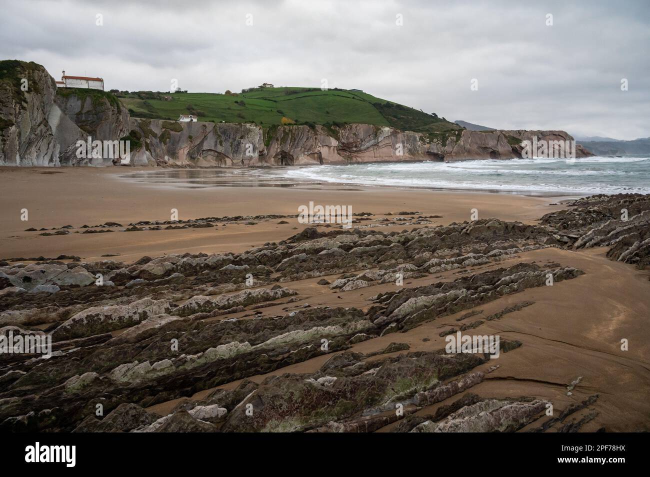 View on steeply-tilted layers of flysch geological formation on ...