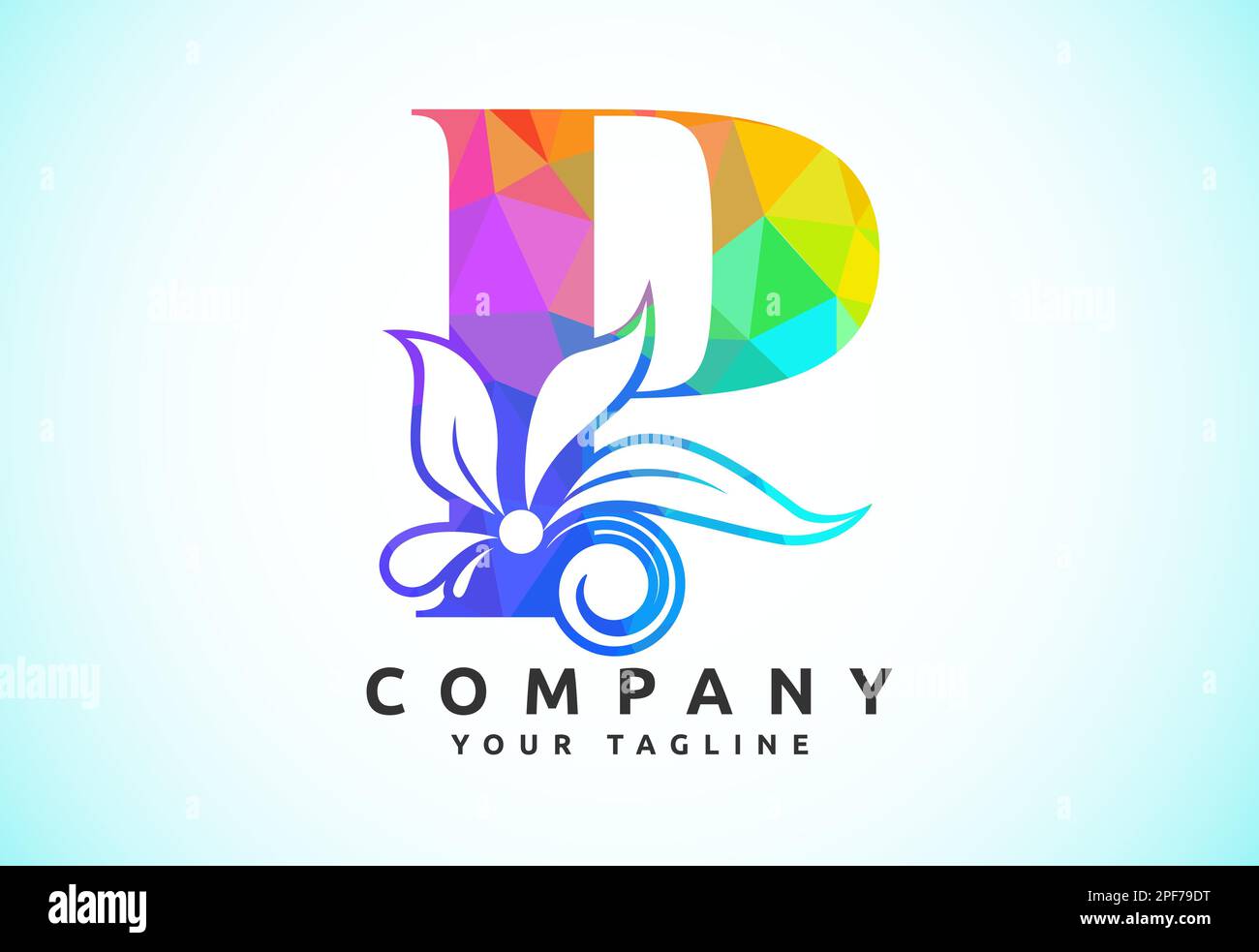 Polygonal floral letter. Low poly style alphabet with botanical ...