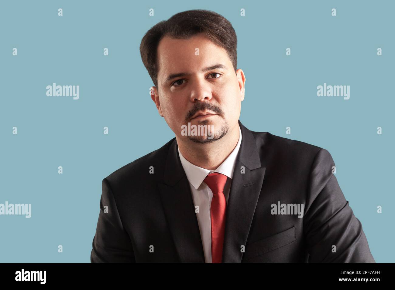 Closeup portrait of serious concentrated man man with mustache looking ...