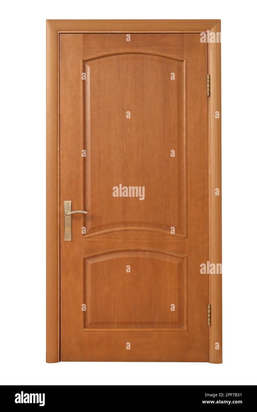 Closed wooden door on white background Stock Photo - Alamy
