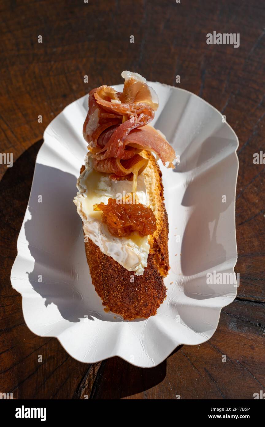 Typical mini burger snack of Basque Country, pinchos or pinxtos, small ...