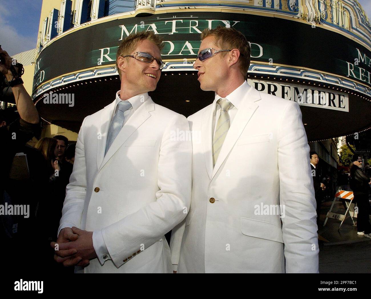 Twins Neil, left, and Adrian Rayment arrive for a screening of "The ...
