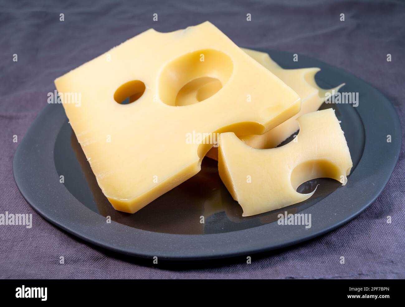 Swiss cheese collection, yellow emmentaler or emmental cheese with ...