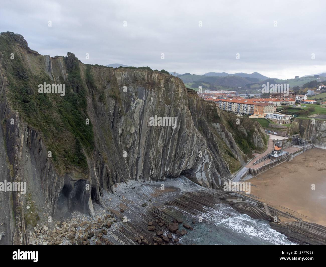 View on steeply-tilted layers of flysch geological formation on ...