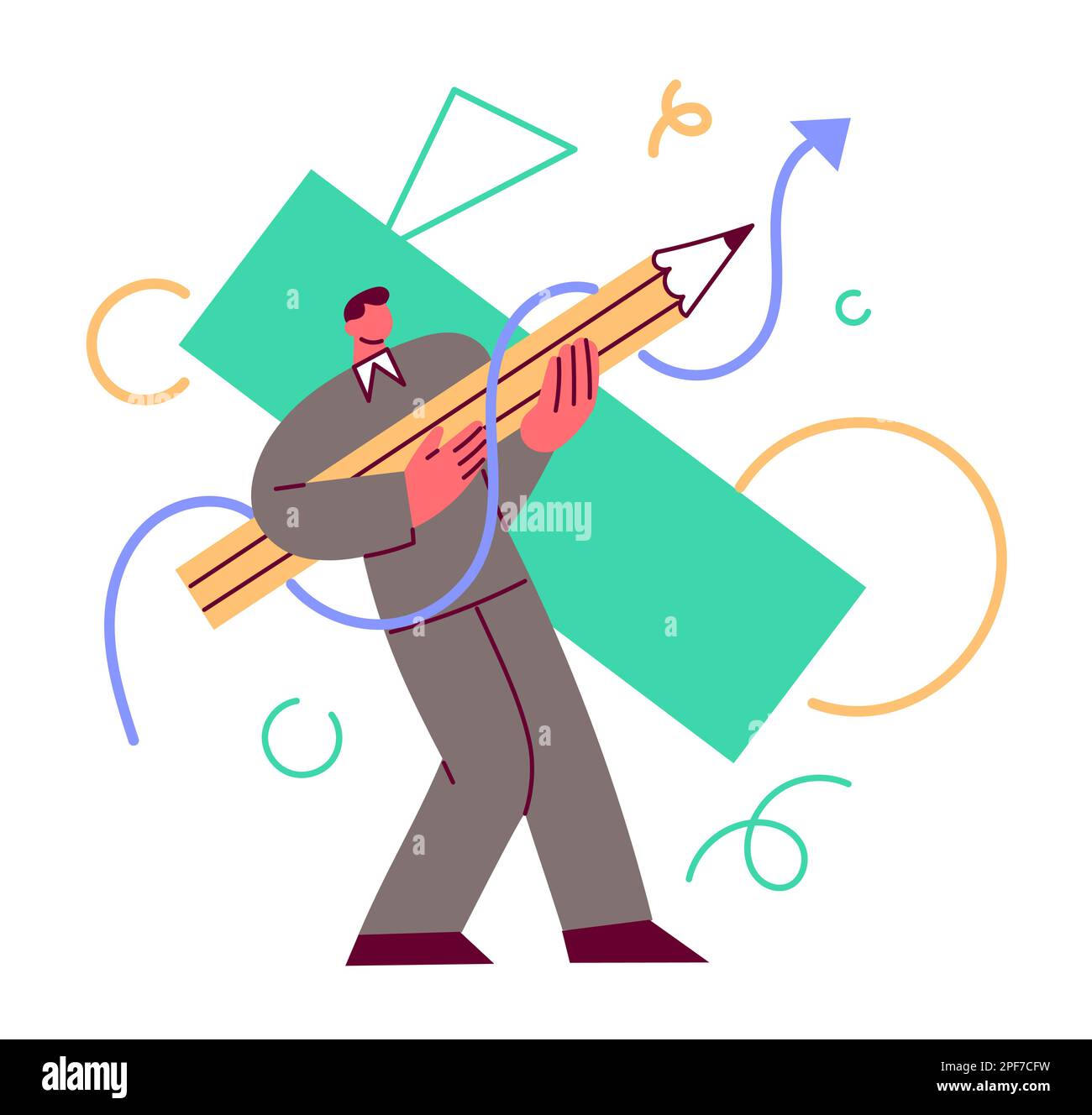 Male designer or illustrator draws with a pencil Stock Vector Image ...