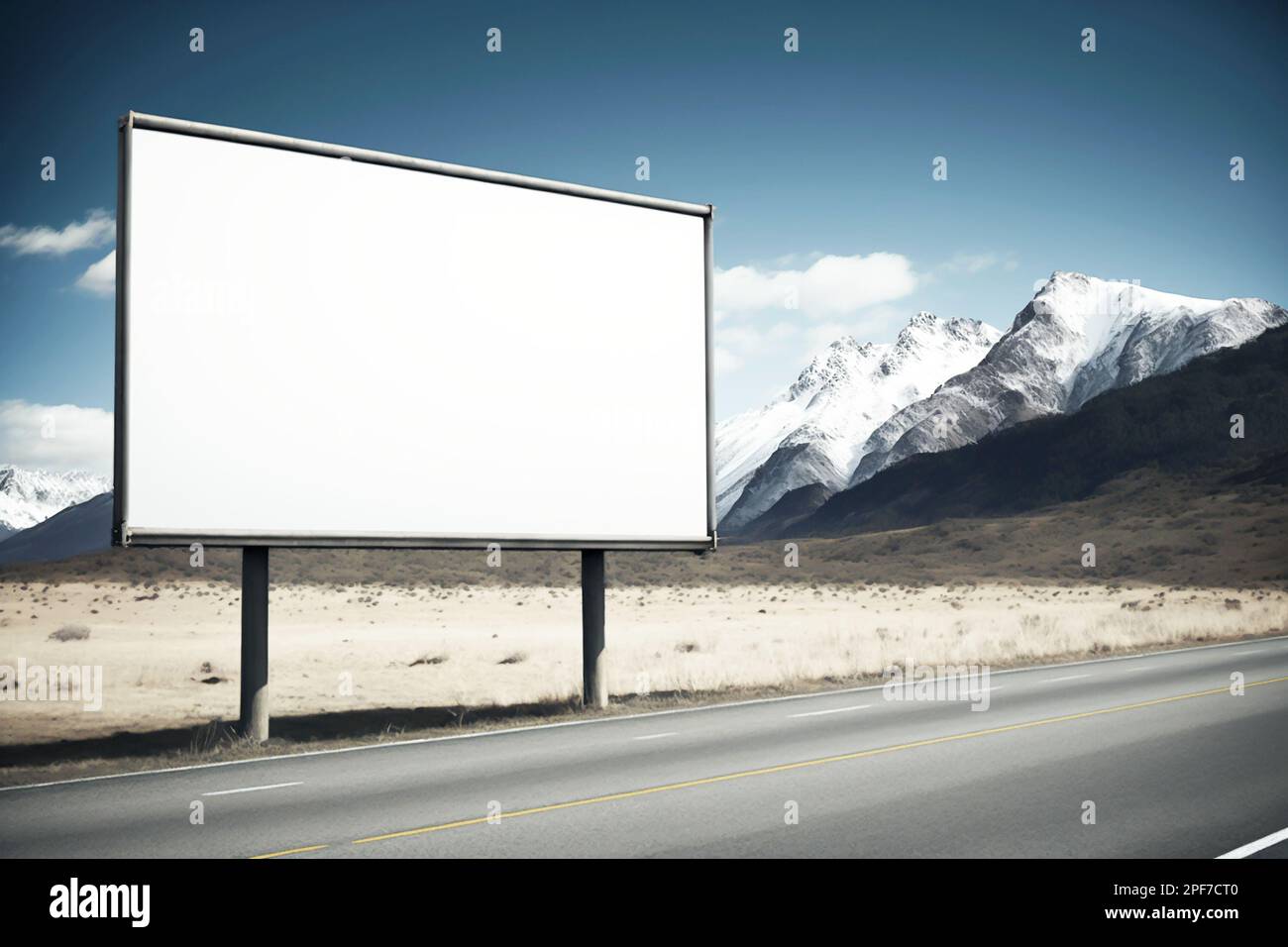Horizontal white billboard mockup. Poster on street next to roadway ...