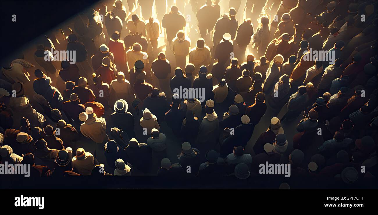 a crowd of people standing in front of a bright light coming from the ...