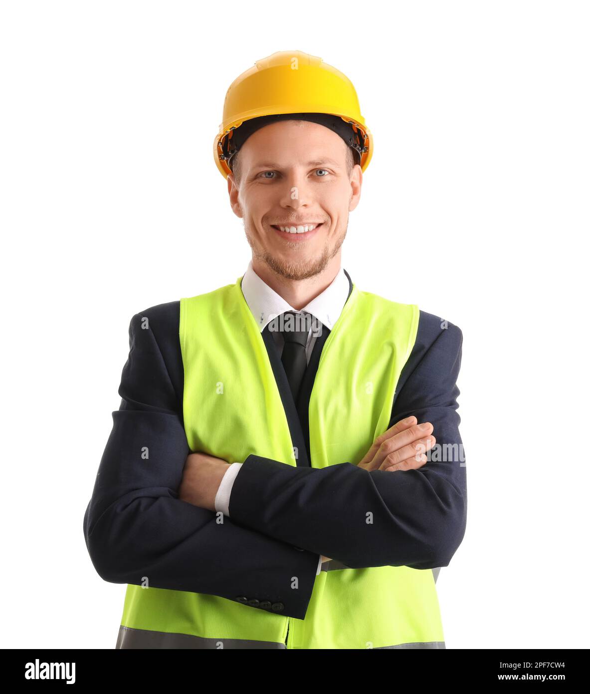 Male architect in vest on white background Stock Photo - Alamy