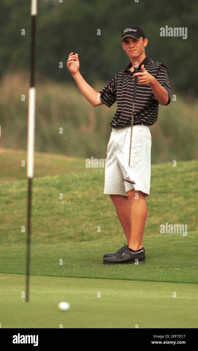 Austin Lake Travis' Michael Randle reacts to a missed long putt during ...