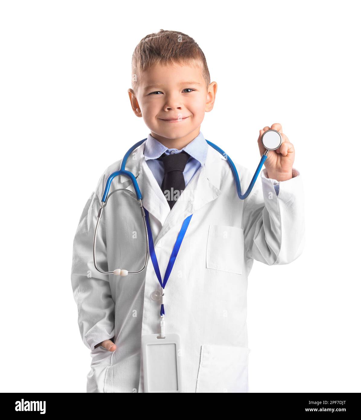 Cute little doctor with stethoscope on white background Stock Photo - Alamy
