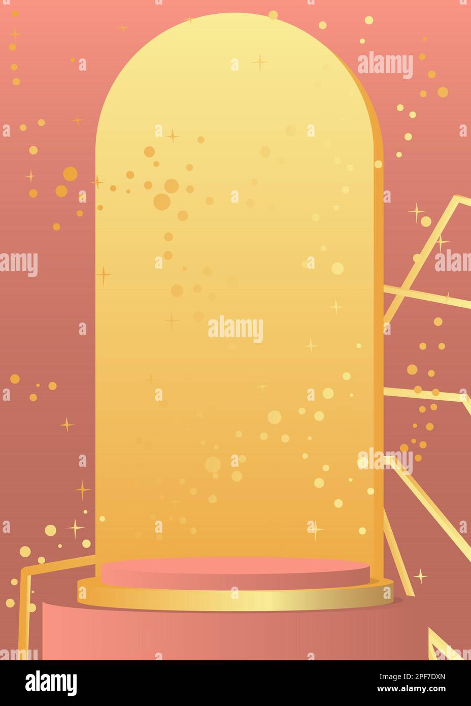 Gold and Light Red pedestal podium. Realistic cylinder stage showcase ...