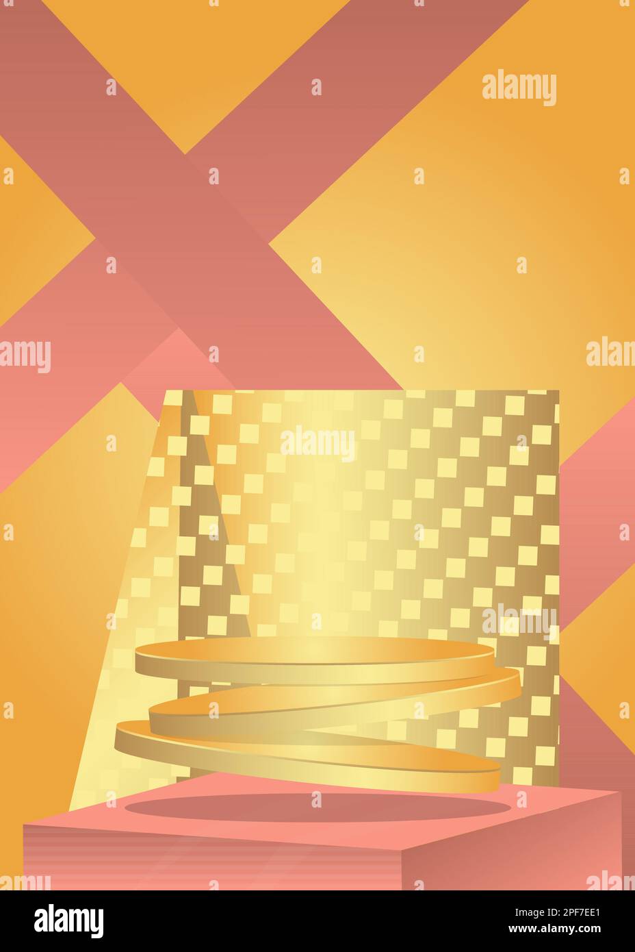 Gold and Light Red pedestal podium. Realistic cylinder stage showcase ...