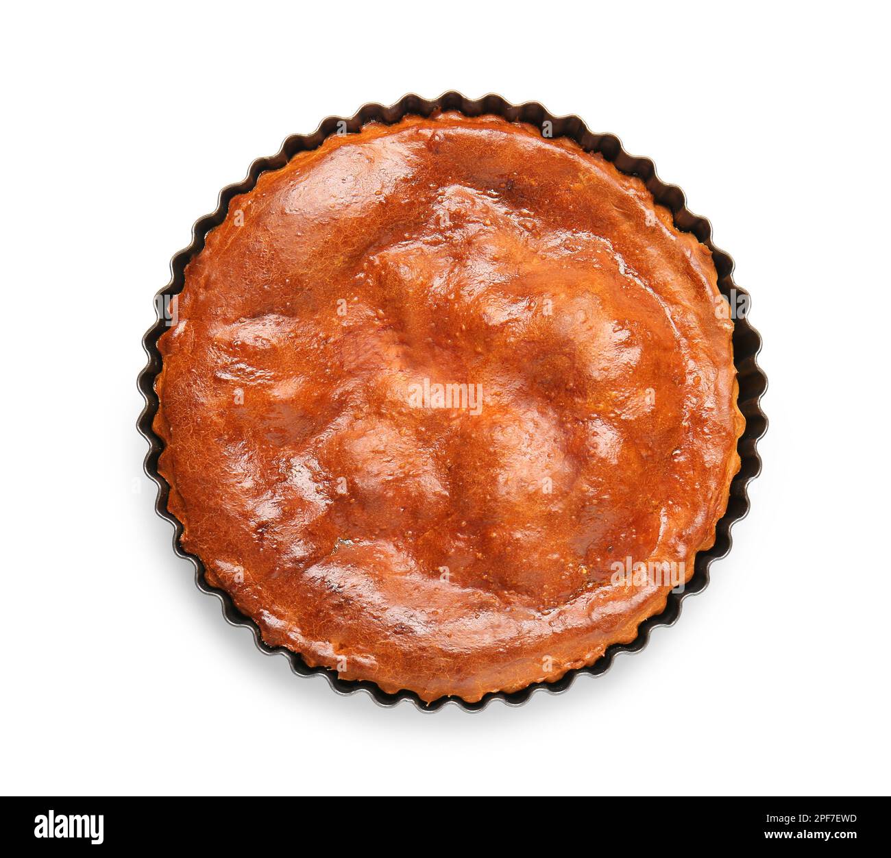 Delicious meat pie in baking form isolated on white background Stock ...