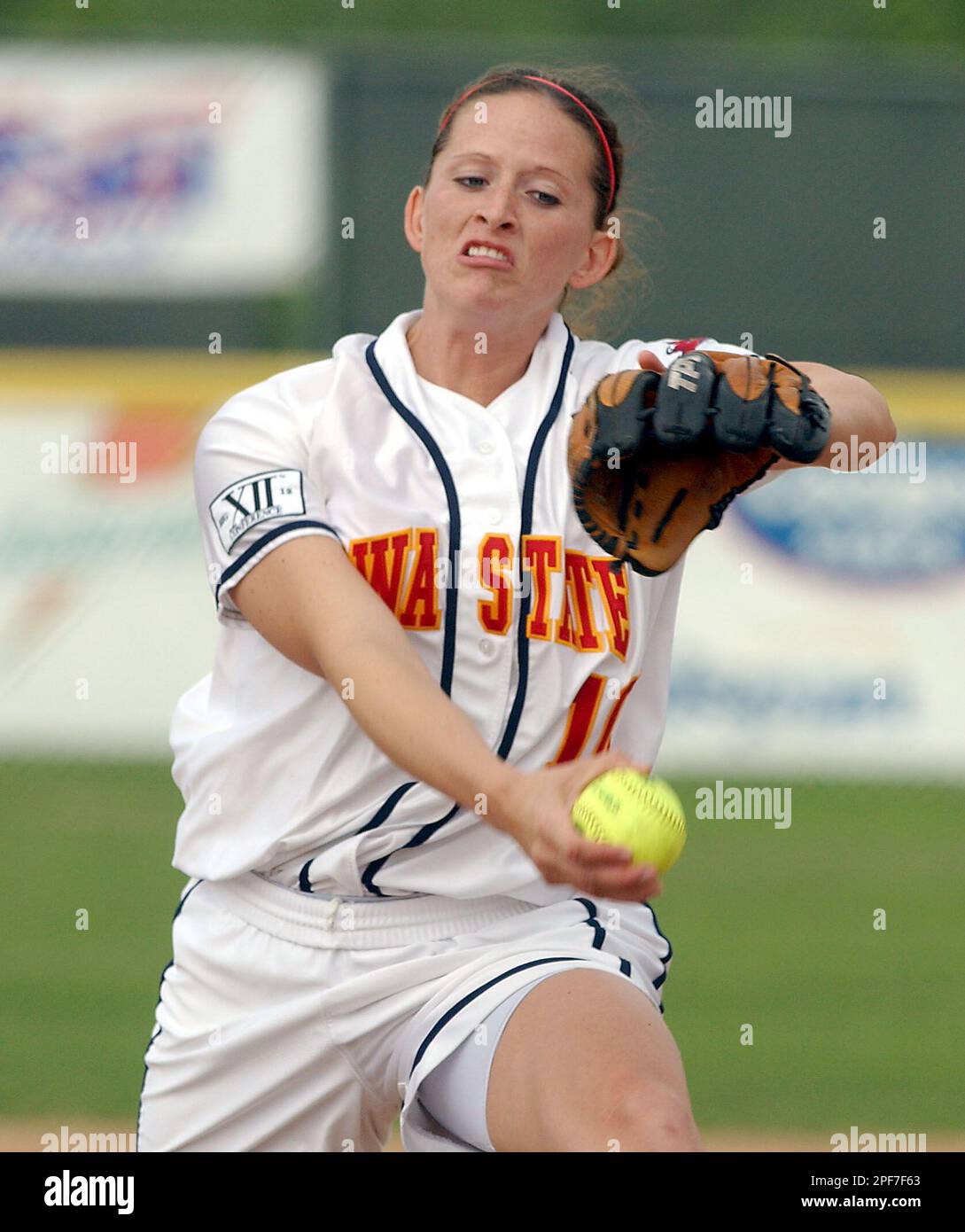 Iowa State pitcher Jen Bice delivers a pitch to a Baylor batter ...