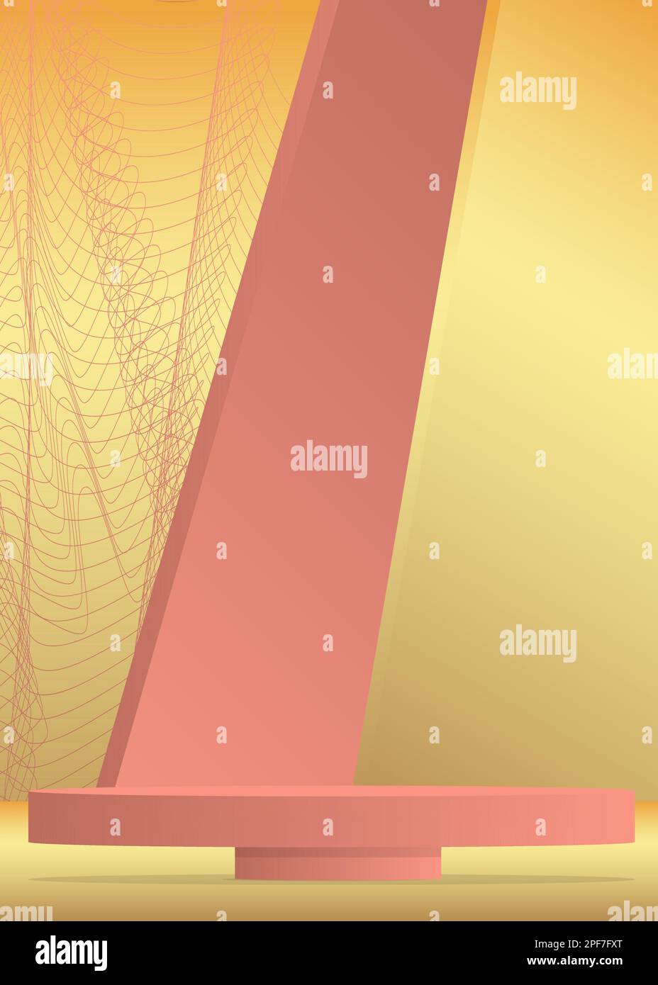 Gold and Light Red pedestal podium. Realistic cylinder stage showcase ...