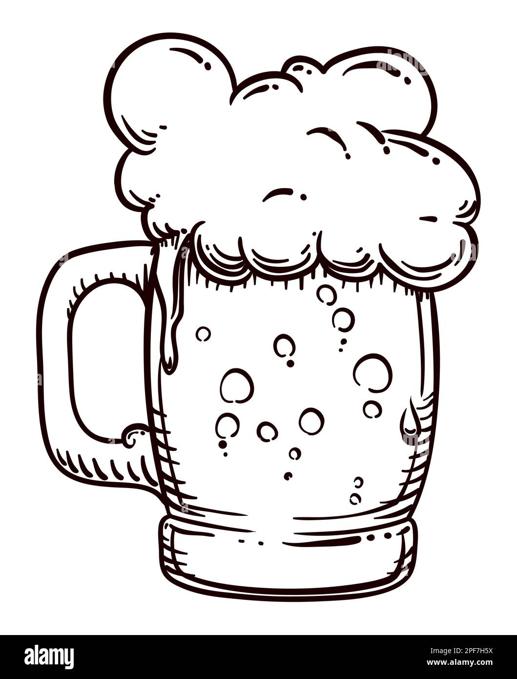 Hand drawn design with beer mug with bubbles and foam. Illustration in ...