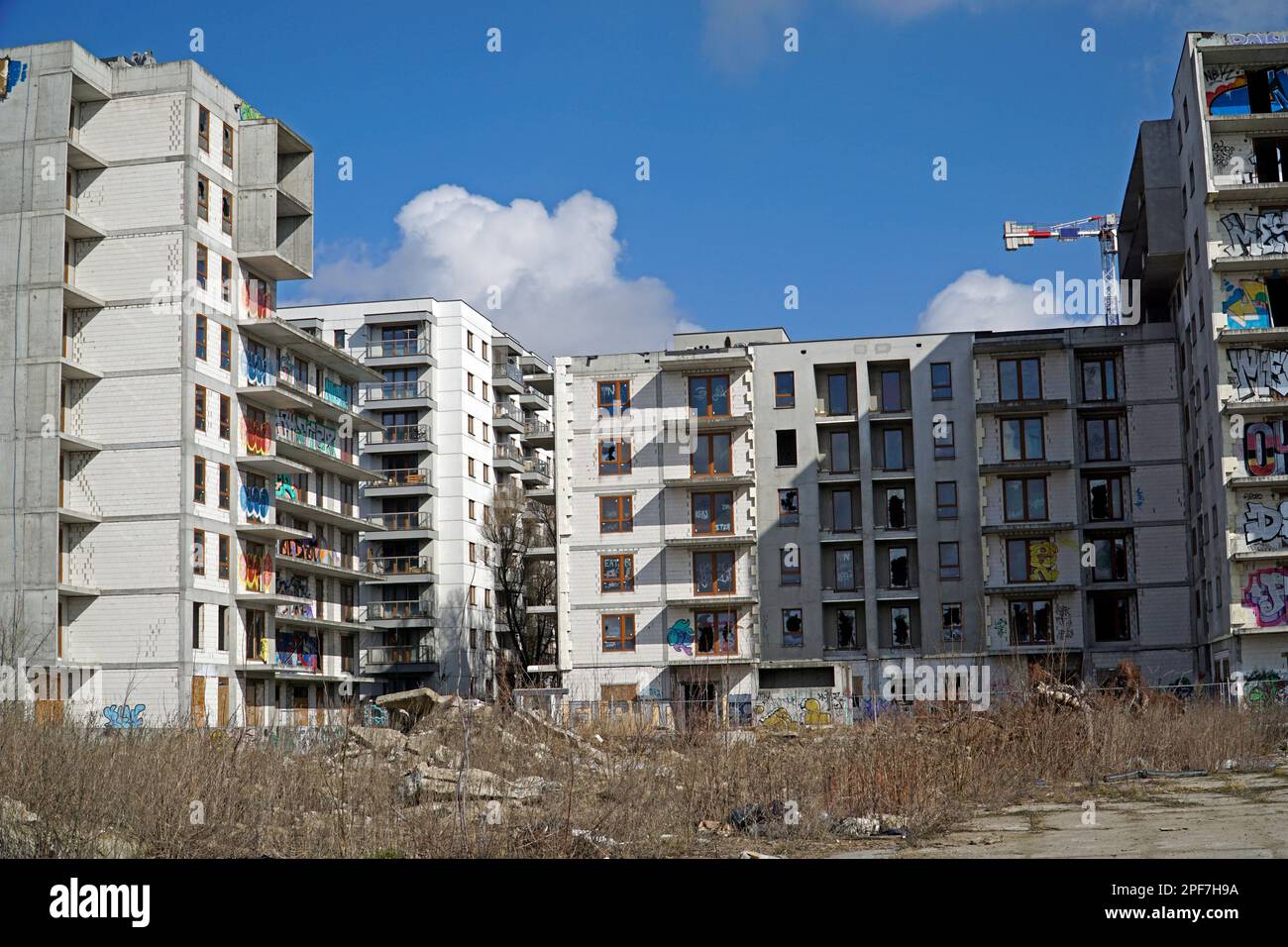 Warsaw, Poland, March 16th 2023 - Unfinished residential building ...