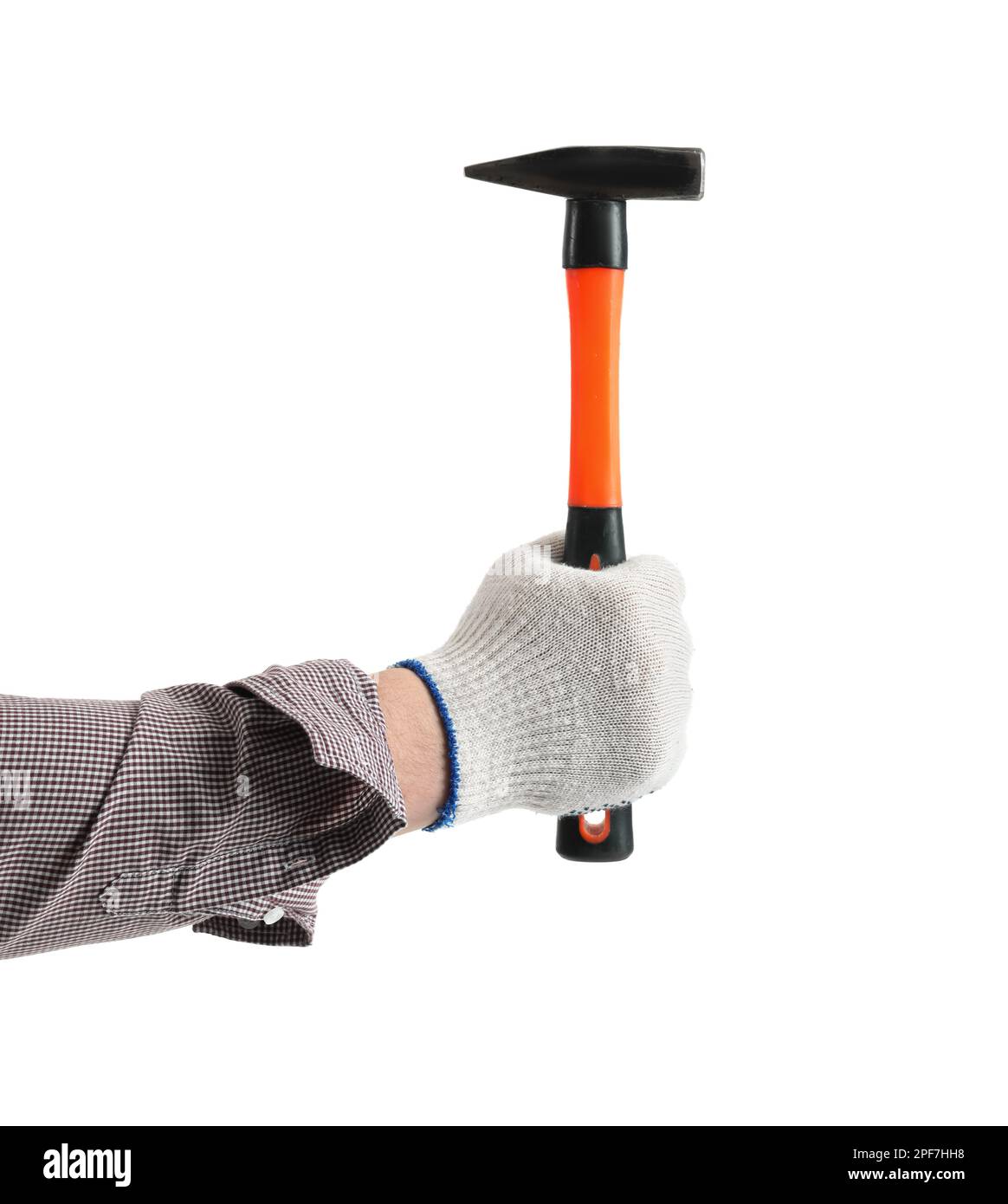 Worker with hammer on white background Stock Photo - Alamy