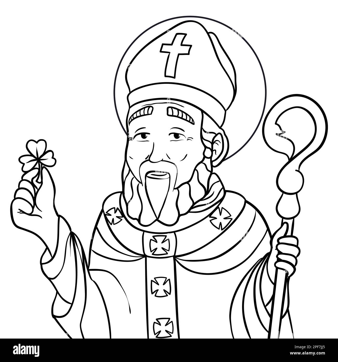 Saint Patrick's portrait with tunic, mitre, crosier and shamrock ...