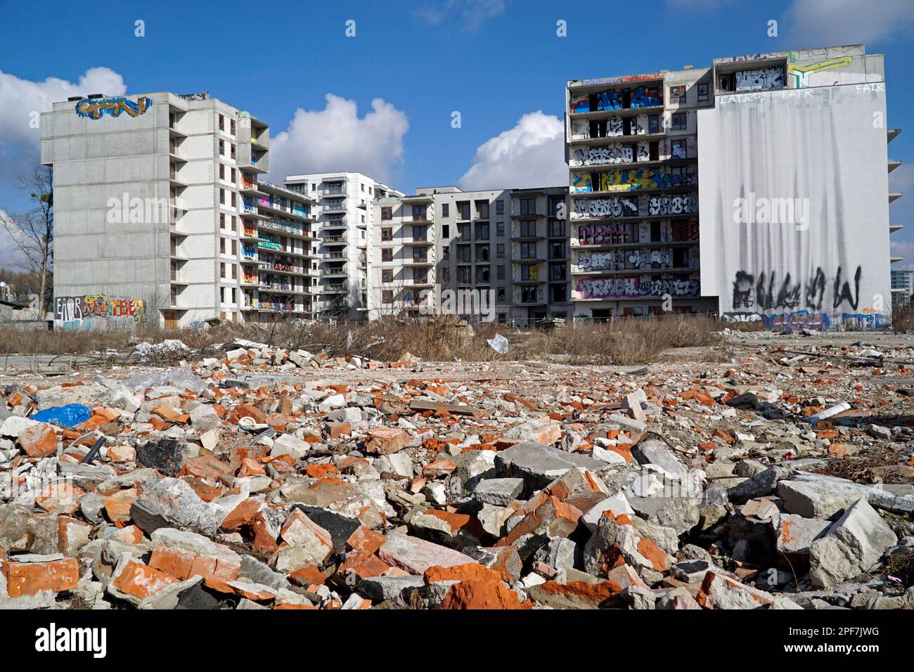Warsaw, Poland, March 16th 2023 - Abandoned residential building ...