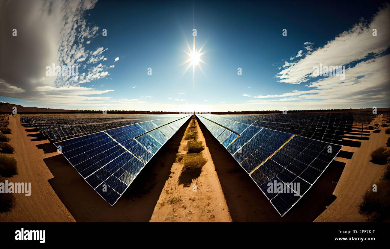 two rows of solar panels with the sun shining in the sky behind them on ...
