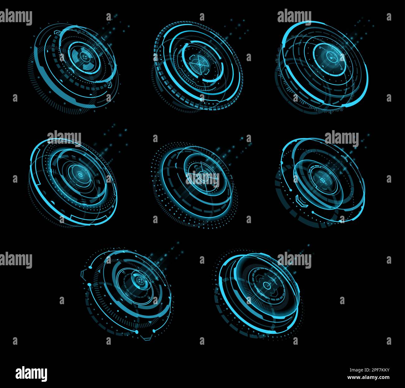 HUD circle futuristic hologram on digital screen, circular graphs dashboard, vector display. HUD ...