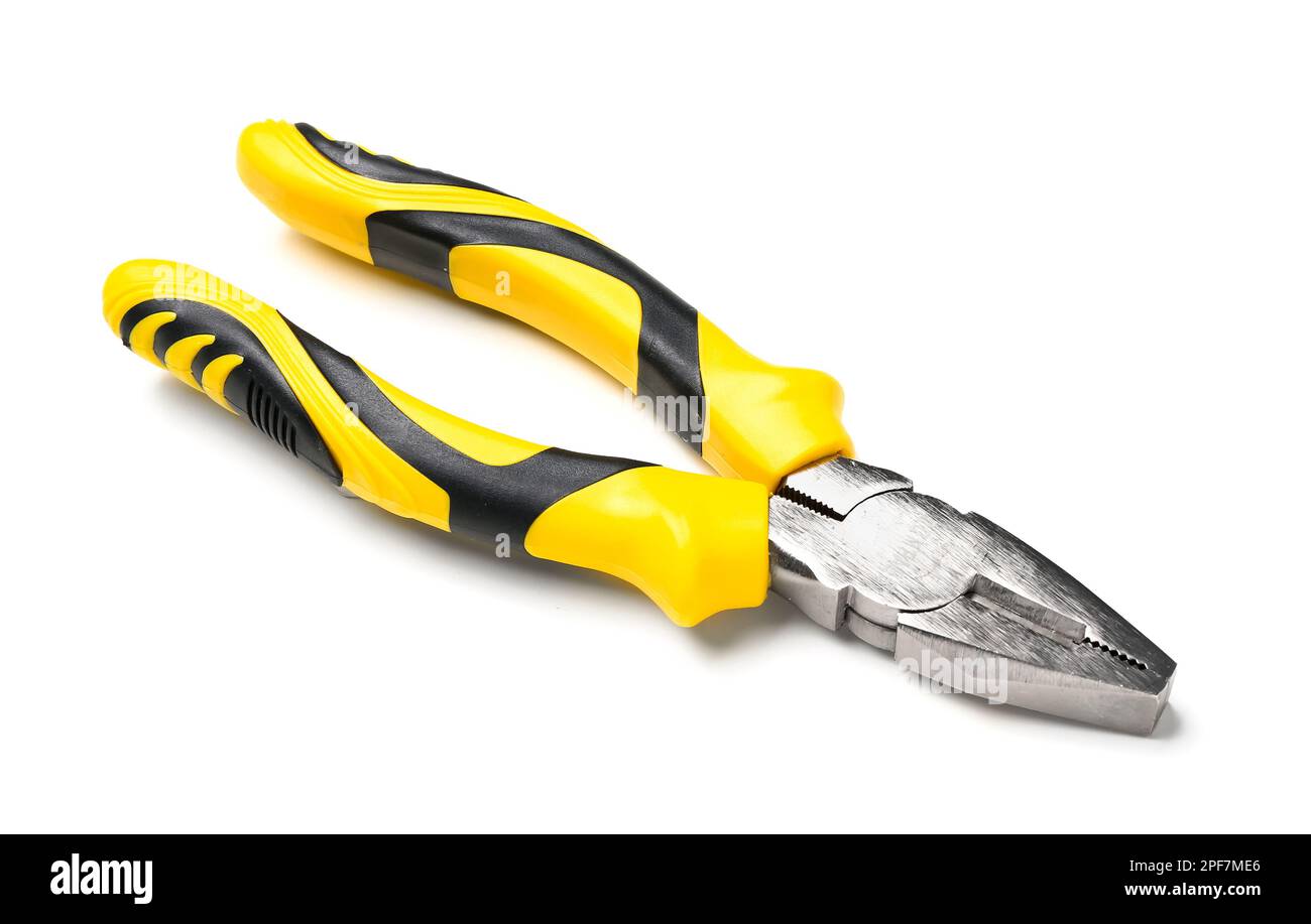 Yellow pliers isolated on white background Stock Photo - Alamy