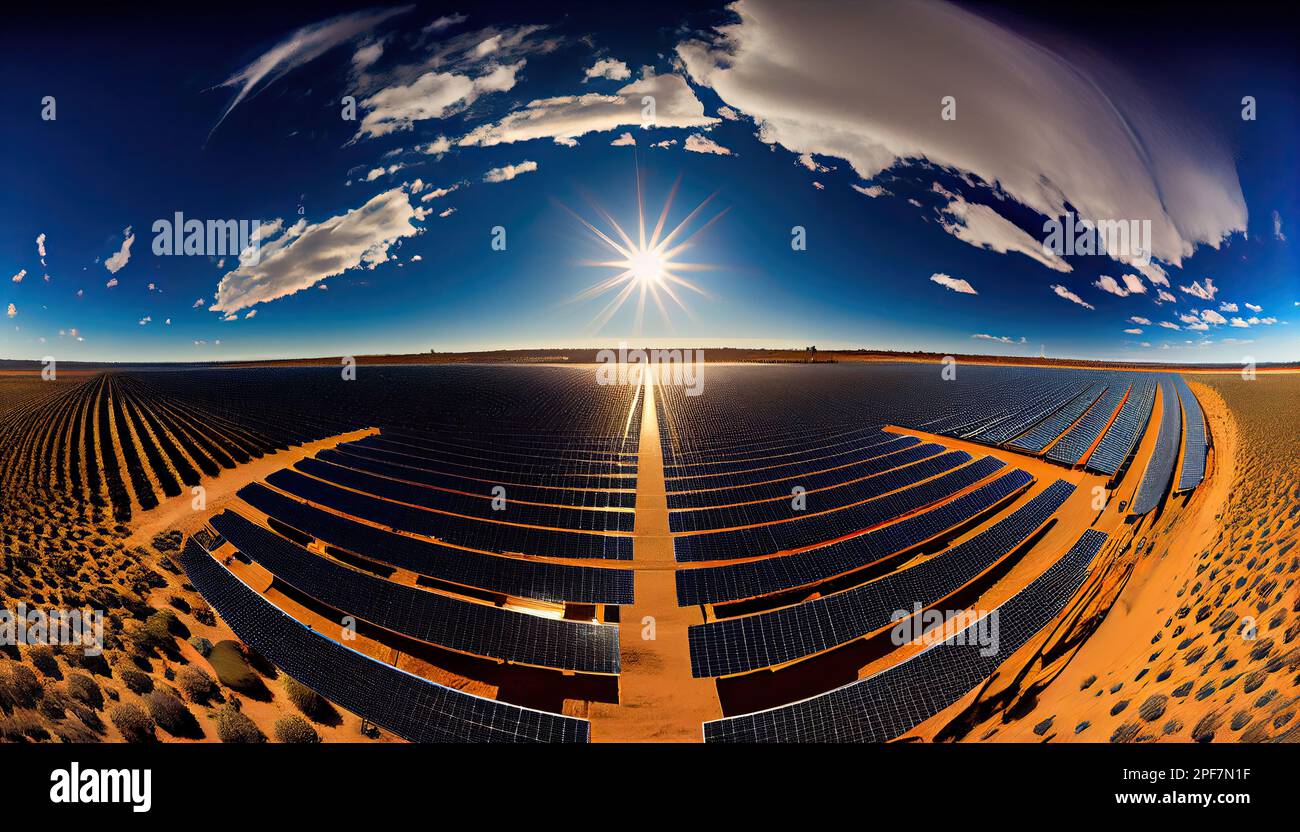 an array of solar panels in the desert under a bright blue sky with ...