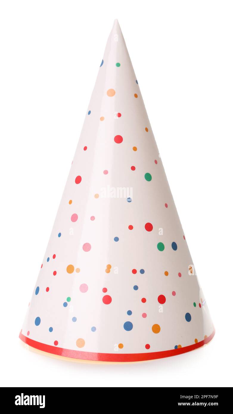 Party cone hat on white background Stock Photo - Alamy