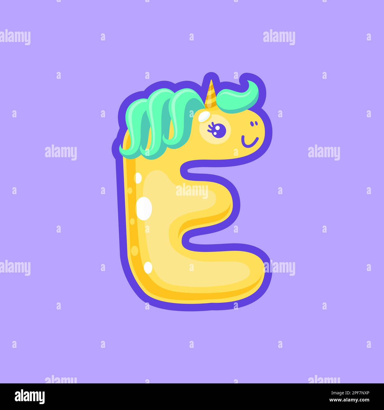 E Letter unicorn font, girls typeface with funny unicorn animal, magic ...