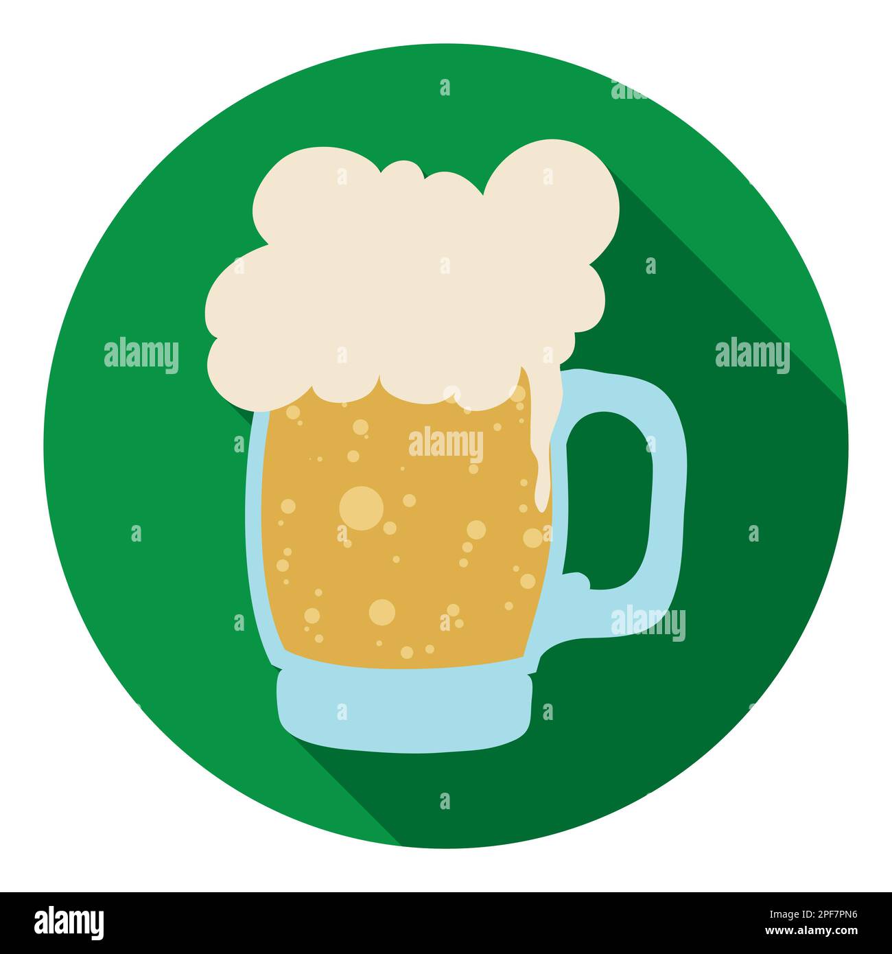 Beer mug with bubbles and foam inside green button. Design in flat ... Beer mug with bubbles and foam inside green button. Design in flat ...