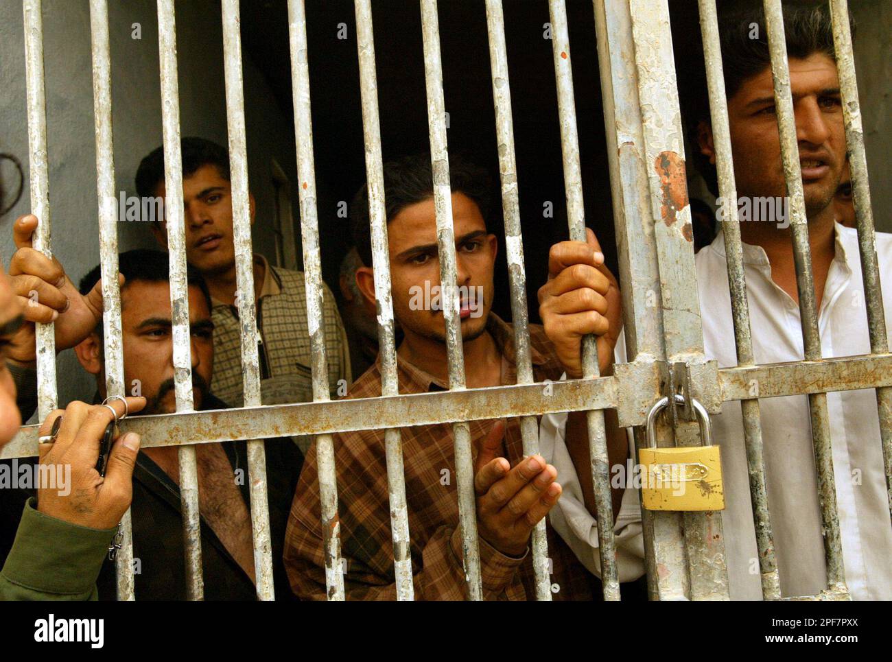 Arrested Iraqis, suspected of looting, are seen behind bars in the ...