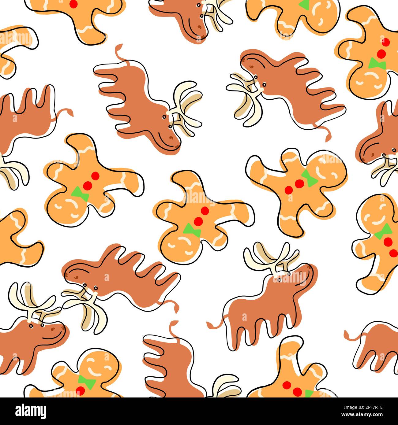 Gingerbread Man and Deer in cartoon style. Christmas and New Year ...