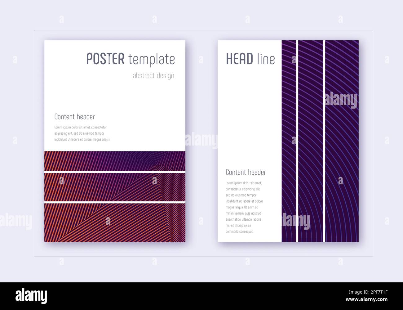 Geometric cover design template set. Violet abstract lines on dark ...