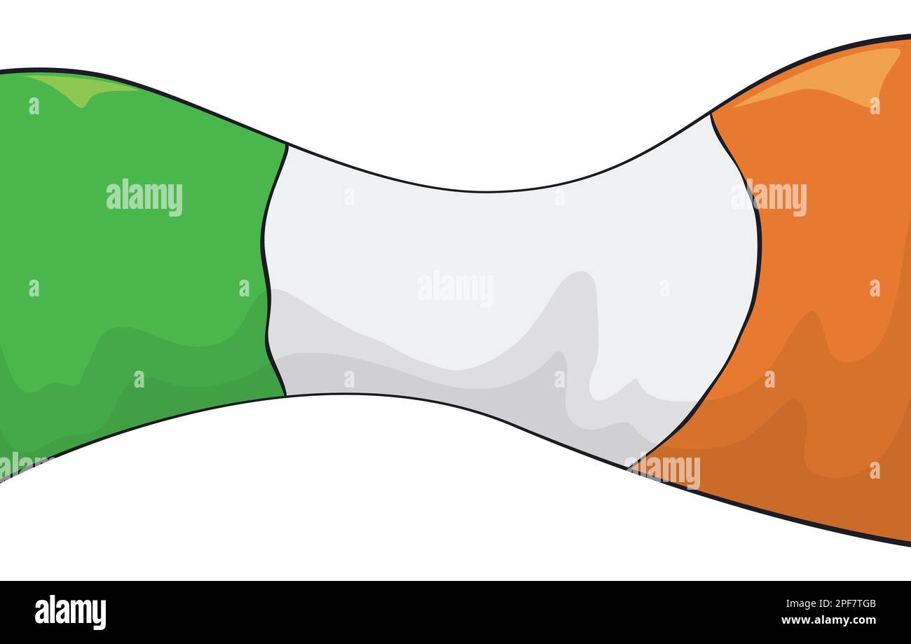 Banner with tricolour flag of Ireland in cartoon style with outlines ...
