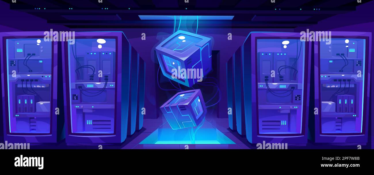 Modern data center room interior design. Vector cartoon illustration of ...