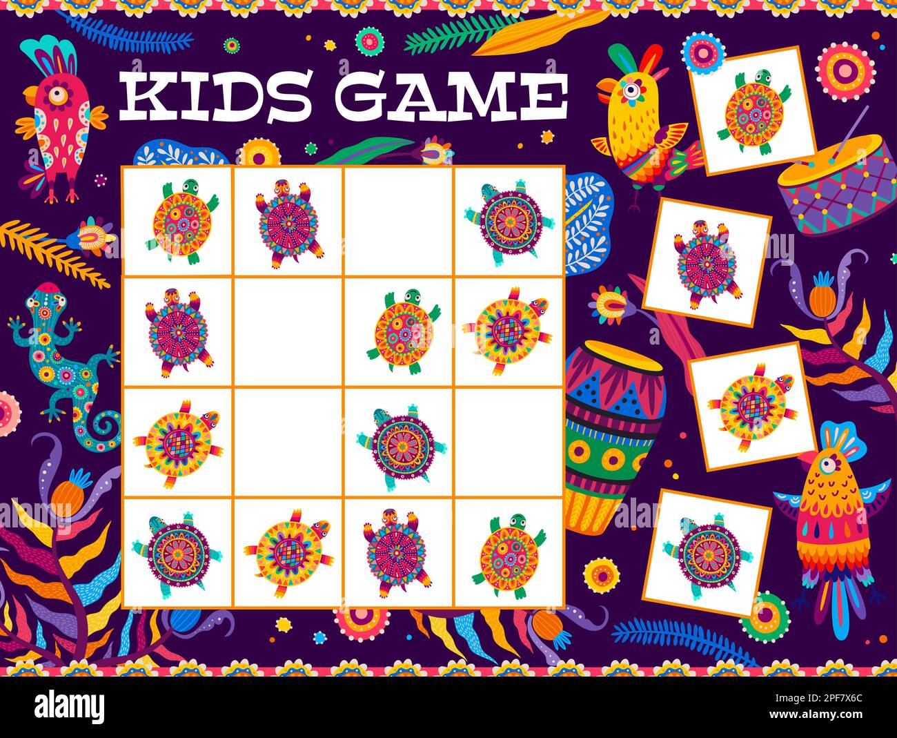 Sudoku game. Brazilian and mexican turtles and animals worksheet. Kids ...