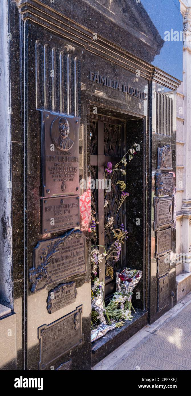 Buenos Aires, Argentina - 6 February 2023: Burial vaults for Duarte ...