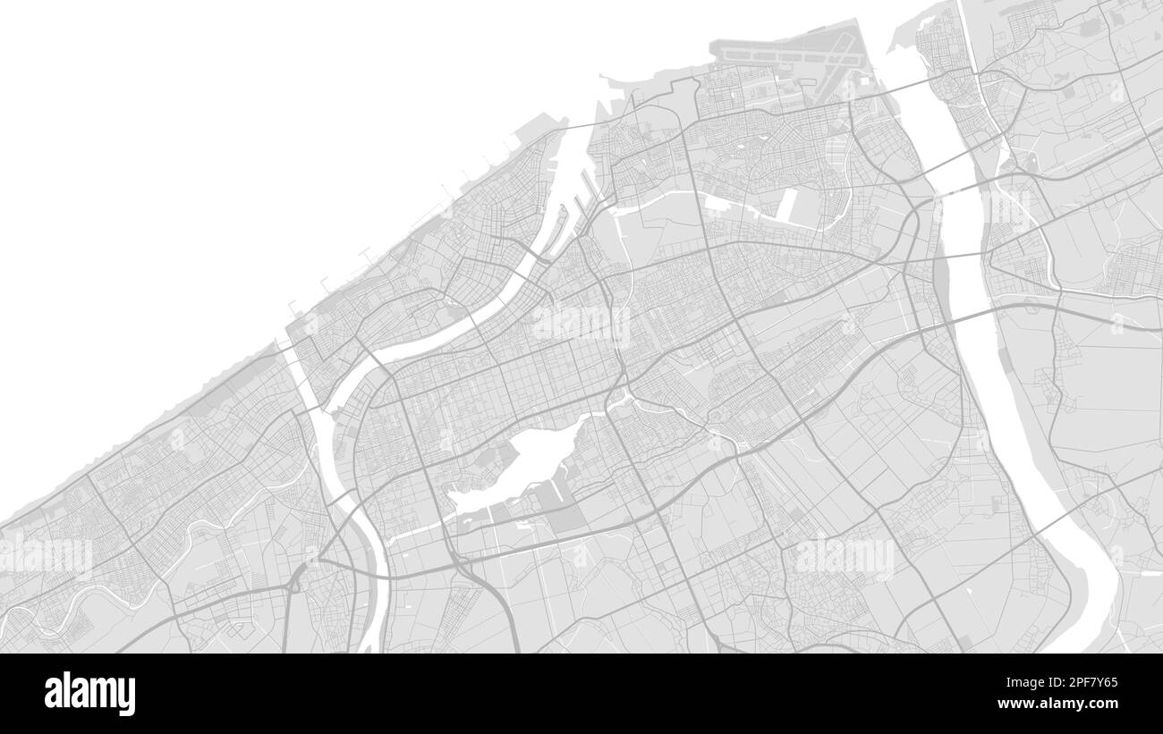 White and light grey Niigata city area vector background map, roads and water illustration ...