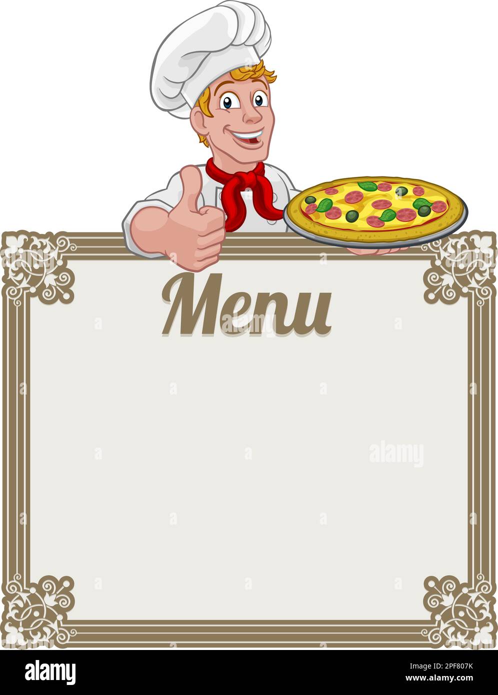 Pizza Chef Cook Cartoon Man Menu Sign Background Stock Vector Image ...